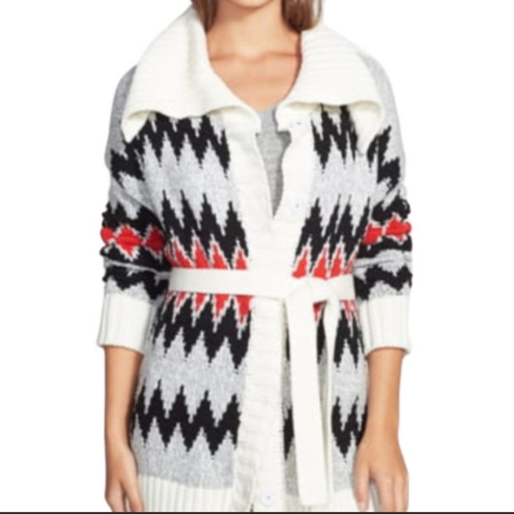 Two By Vince Camuto Tribal Jacquard Snap Front Belted… - Gem